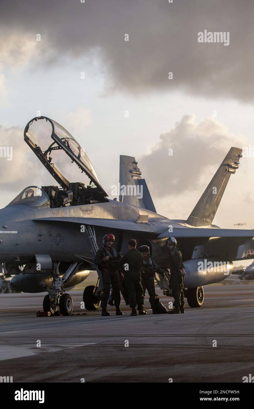 U.S. Marines with Marine Fighter Attack Squadron 312, greet aircrew ...