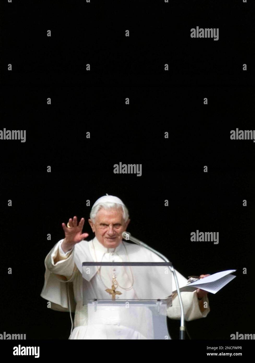 Pope Benedict XVI delivers his blessing during the Angelus noon prayer ...