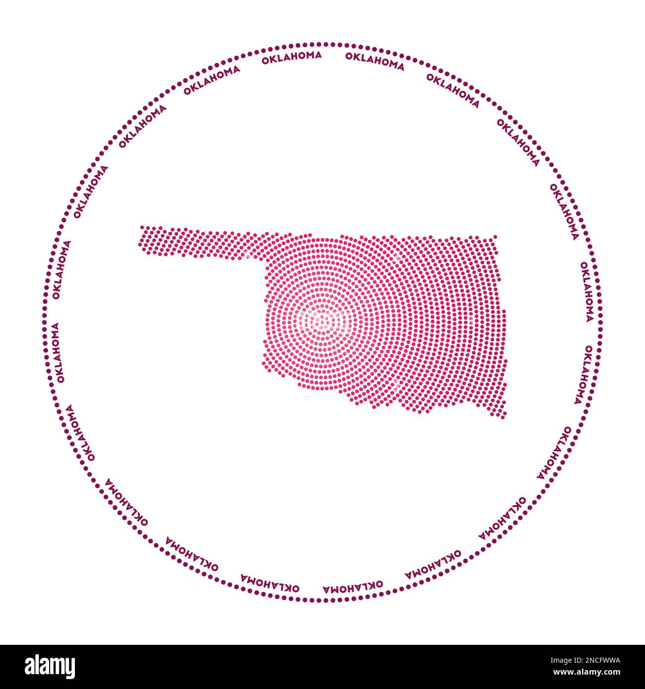 Oklahoma round logo. Digital style shape of Oklahoma in dotted circle ...