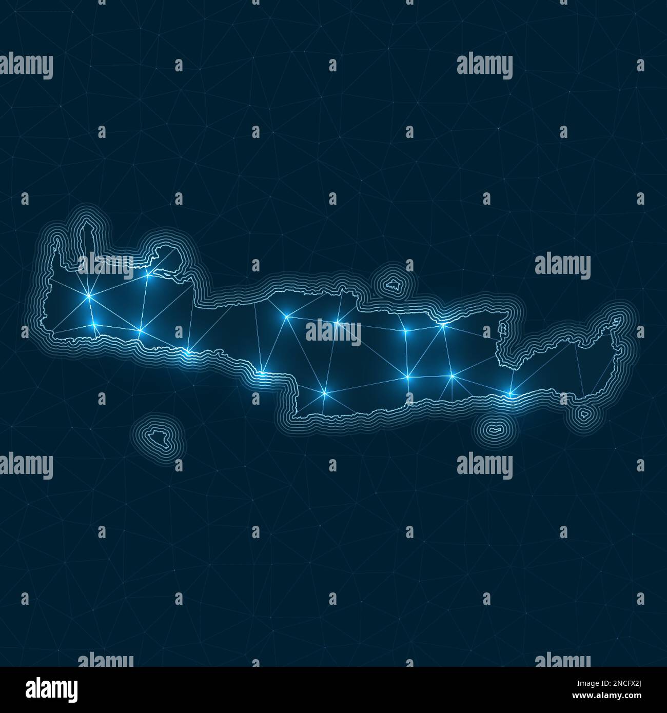 Crete network map. Abstract geometric map of the island. Digital ...