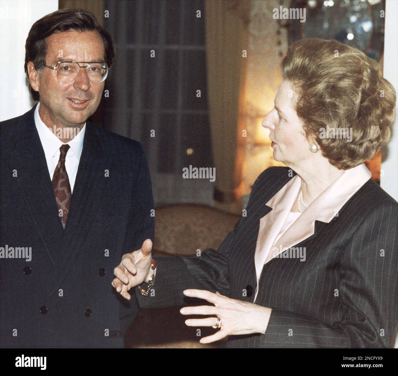 The Premier of Quebec, Robert Bourassa, who is on a tour of Europe, at ...