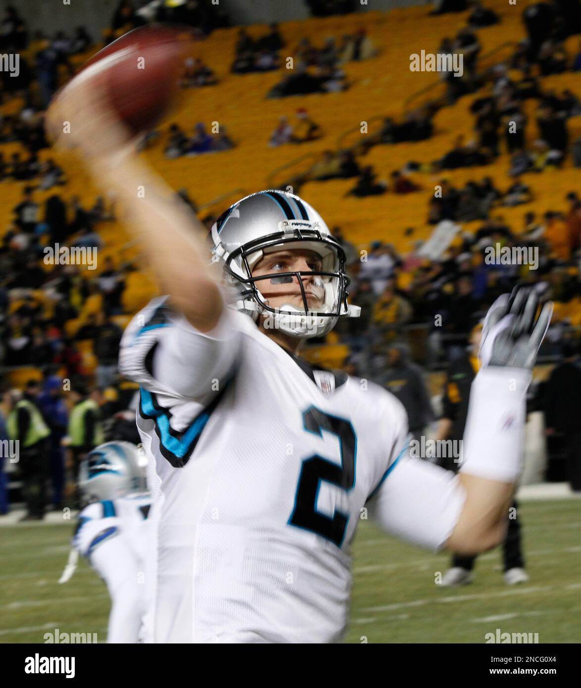Carolina Panthers quarterback Jimmy Clausen throws a ball during ...
