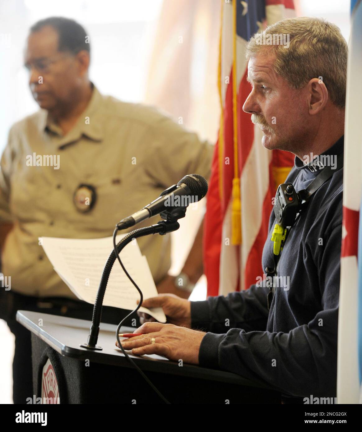 Chicago Fire Commissioner Robert Hoff speaks during a press conference ...