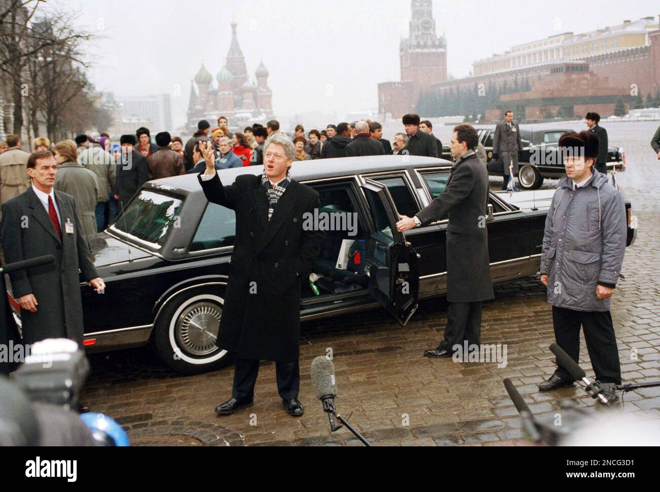 U.S. President Bill Clinton gestures as he speaks to the media about ...