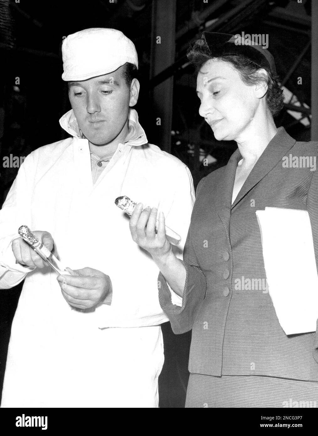 Lady Fleming, wife of the late Sir Alexander Fleming is shown a master ...