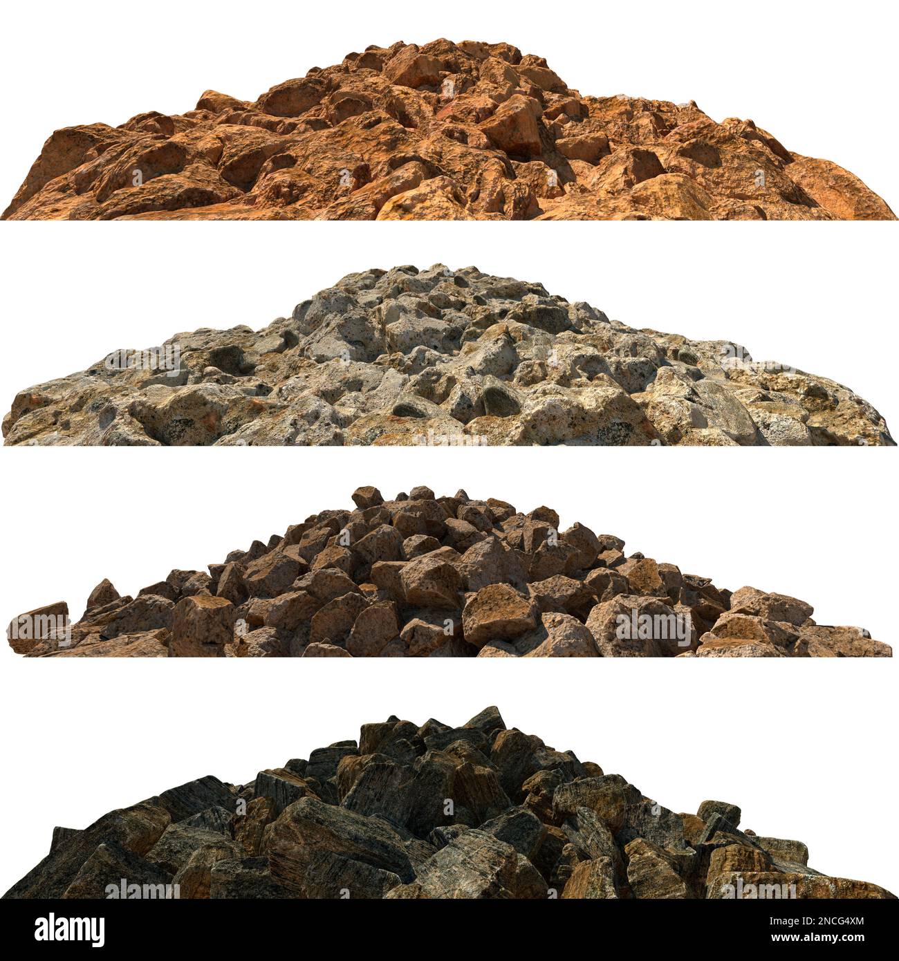 3D illustration pile heaps of stones Isolate on white background Stock ...