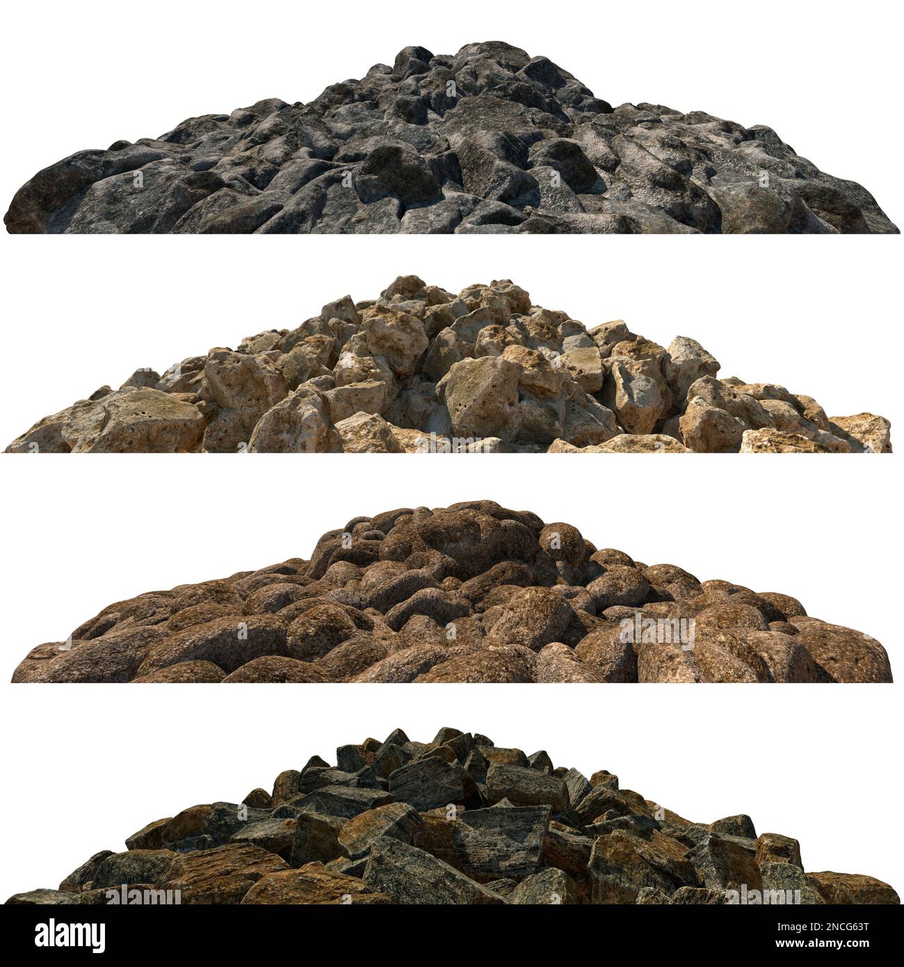3D illustration pile heaps of stones Isolate on white background Stock ...
