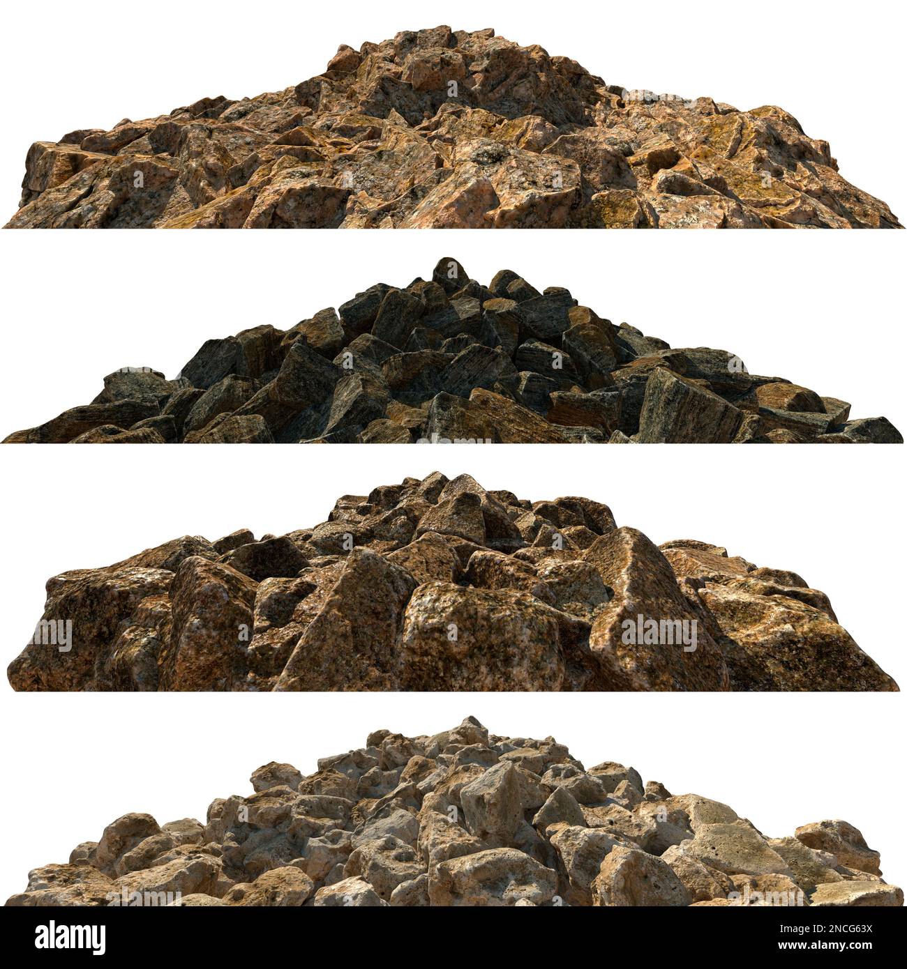 3D illustration pile heaps of stones Isolate on white background Stock ...