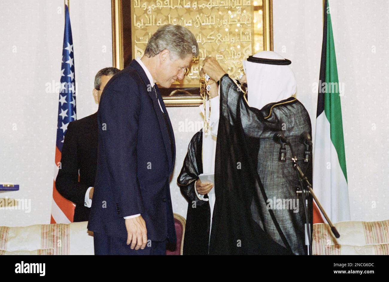 The Emir of Kuwait, Sheik Jaber al-Sabah, awards the Mubarak al-Kabeer ...