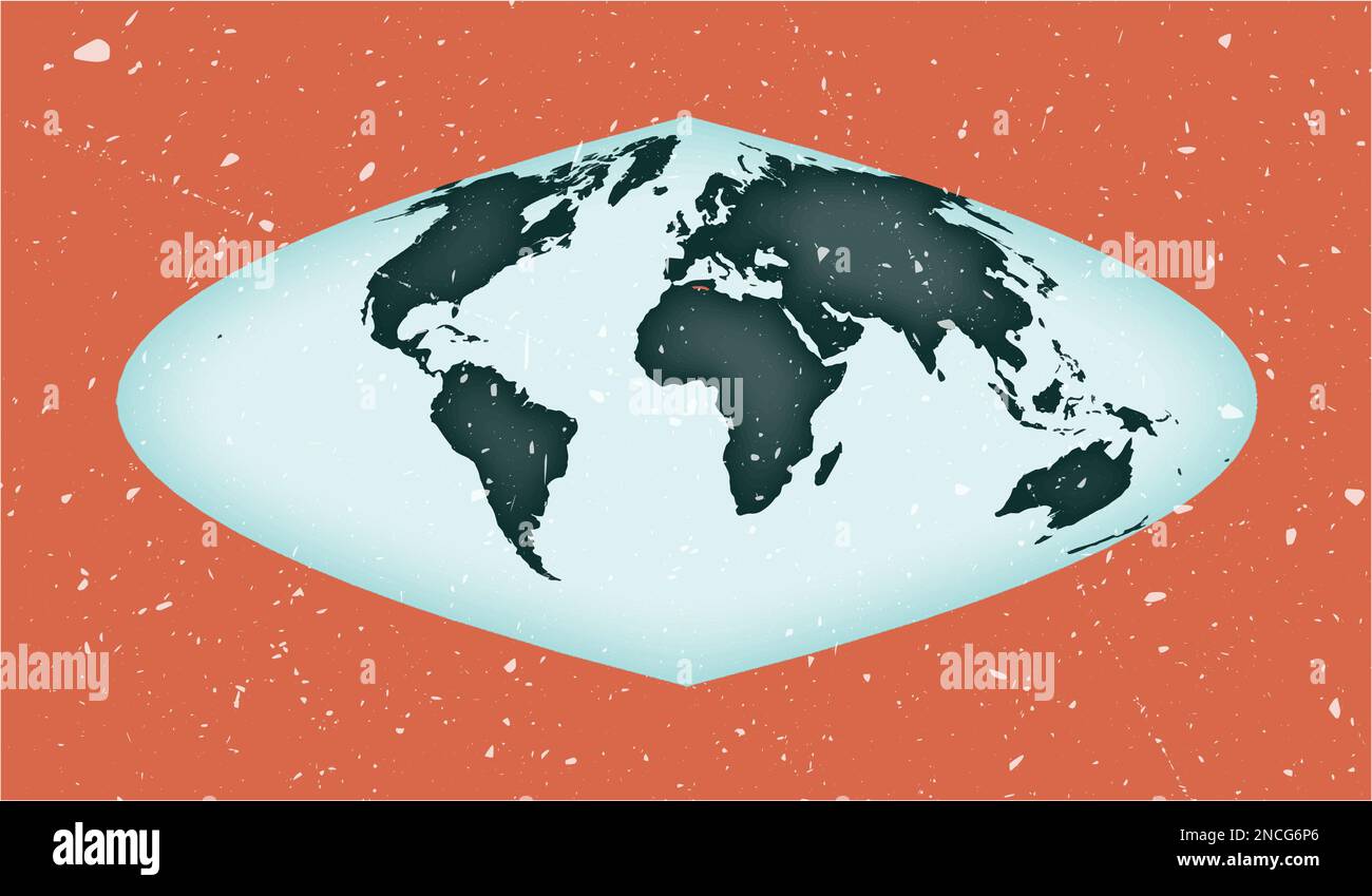 World Map Poster Craster Parabolic Projection Vintage World Shape With Grunge Texture Stylish