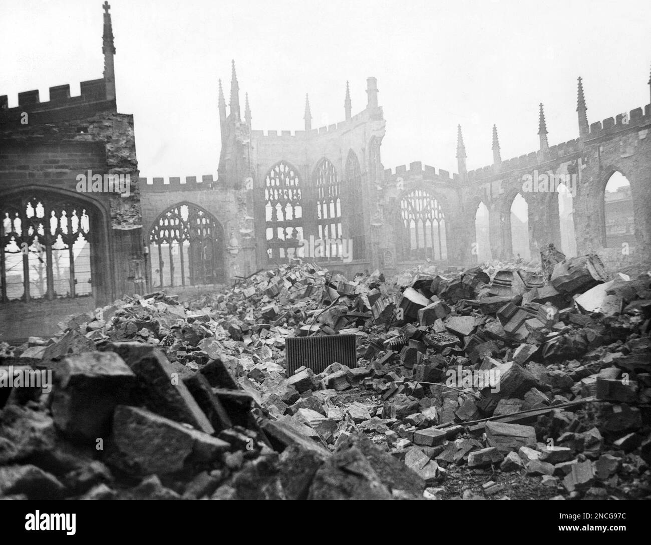 An interior view of the famed Coventry Cathedral, wrecked by high ...