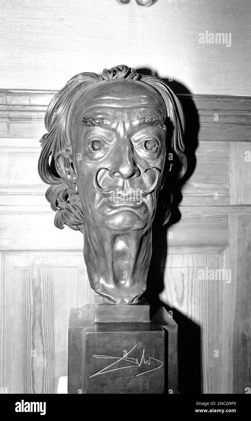 A bust of Spanish artist Salvador Dali (with his signature) is seen at ...
