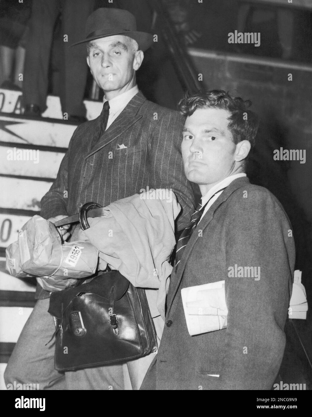 Eric Shipton, left, and Tom Bourdillon are seen on the steps of a B.O.A ...
