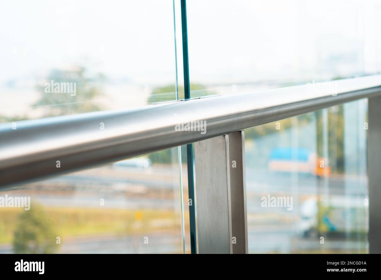 Closeup Chrome Stainless Steel Stair Railing Stock Photo - Alamy