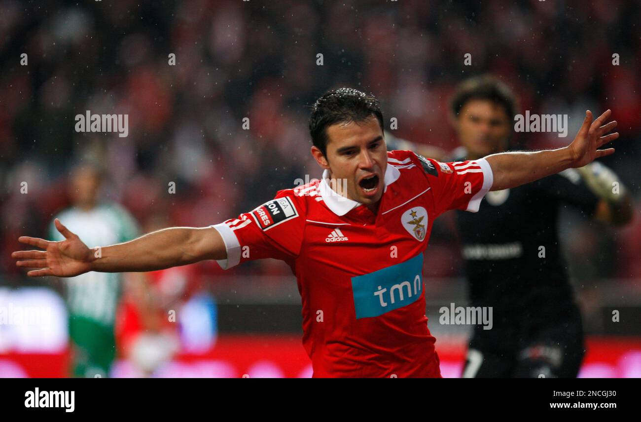 Benfica's Javier Saviola, from Argentina, celebrates scoring his team's ...