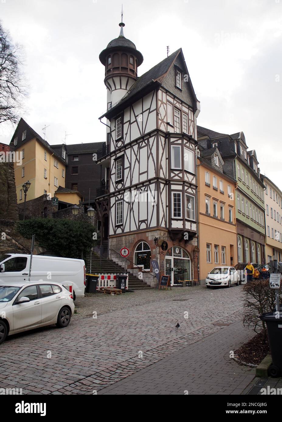 Multistory timber-framed old house with a turret in the heart of the ...