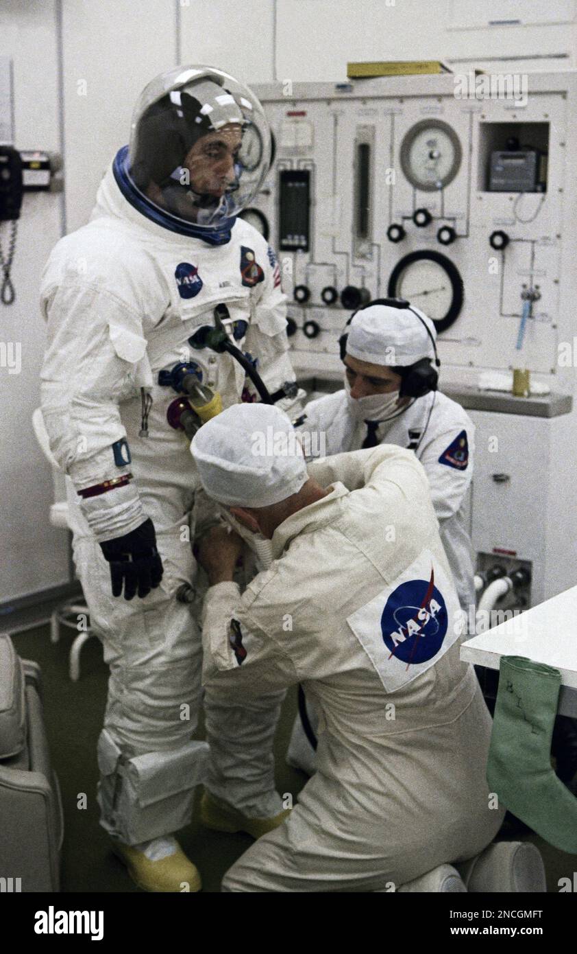 Astronaut Major William A. Anders is shown in spacesuit with ...