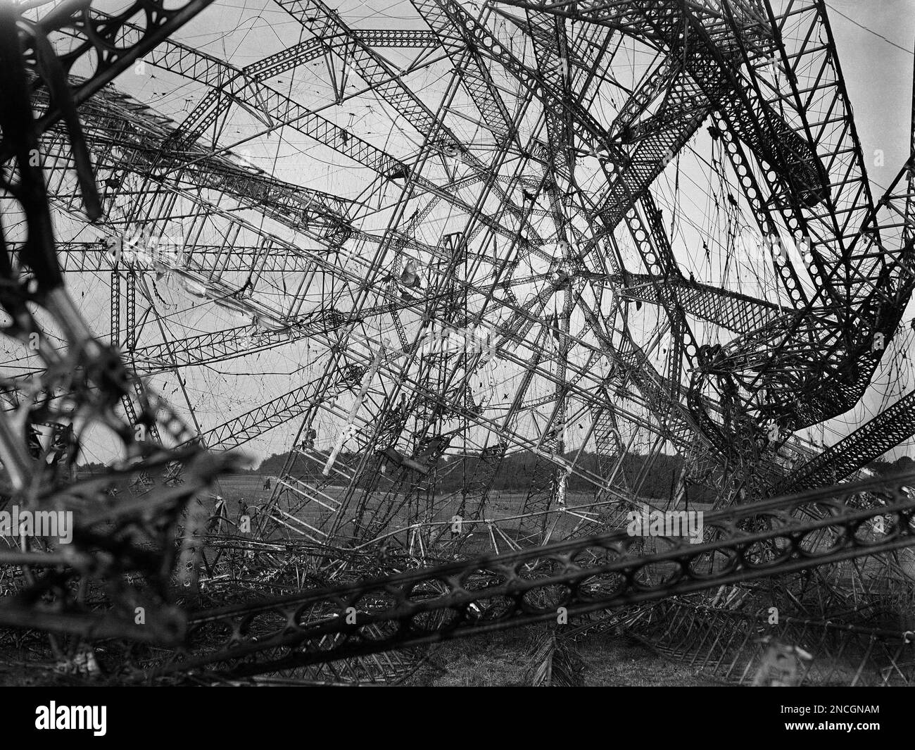 A general view of the wreckage of the R 101 Airship disaster from the ...