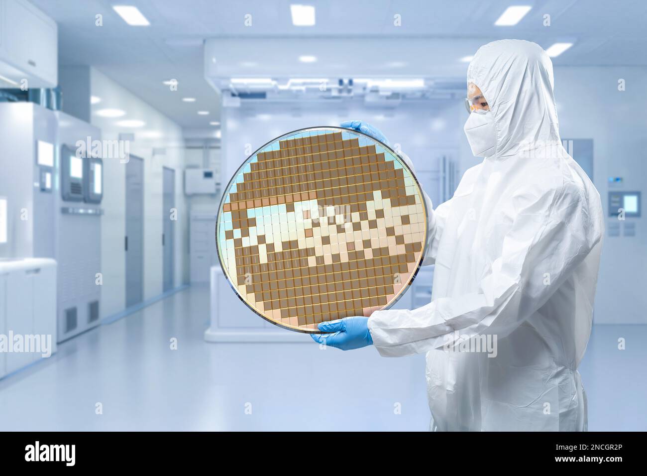 Worker or engineer wears medical protective suit or white coverall suit ...