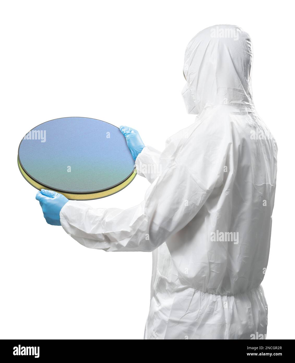 Worker or engineer wears medical protective suit or white coverall suit ...