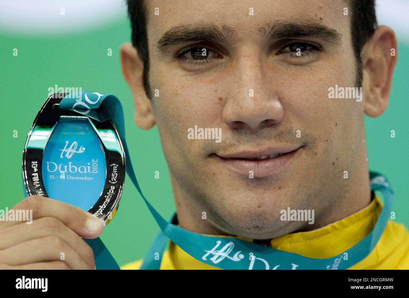 Albert Subirats from Venezuela shows off his silver medal during the ...