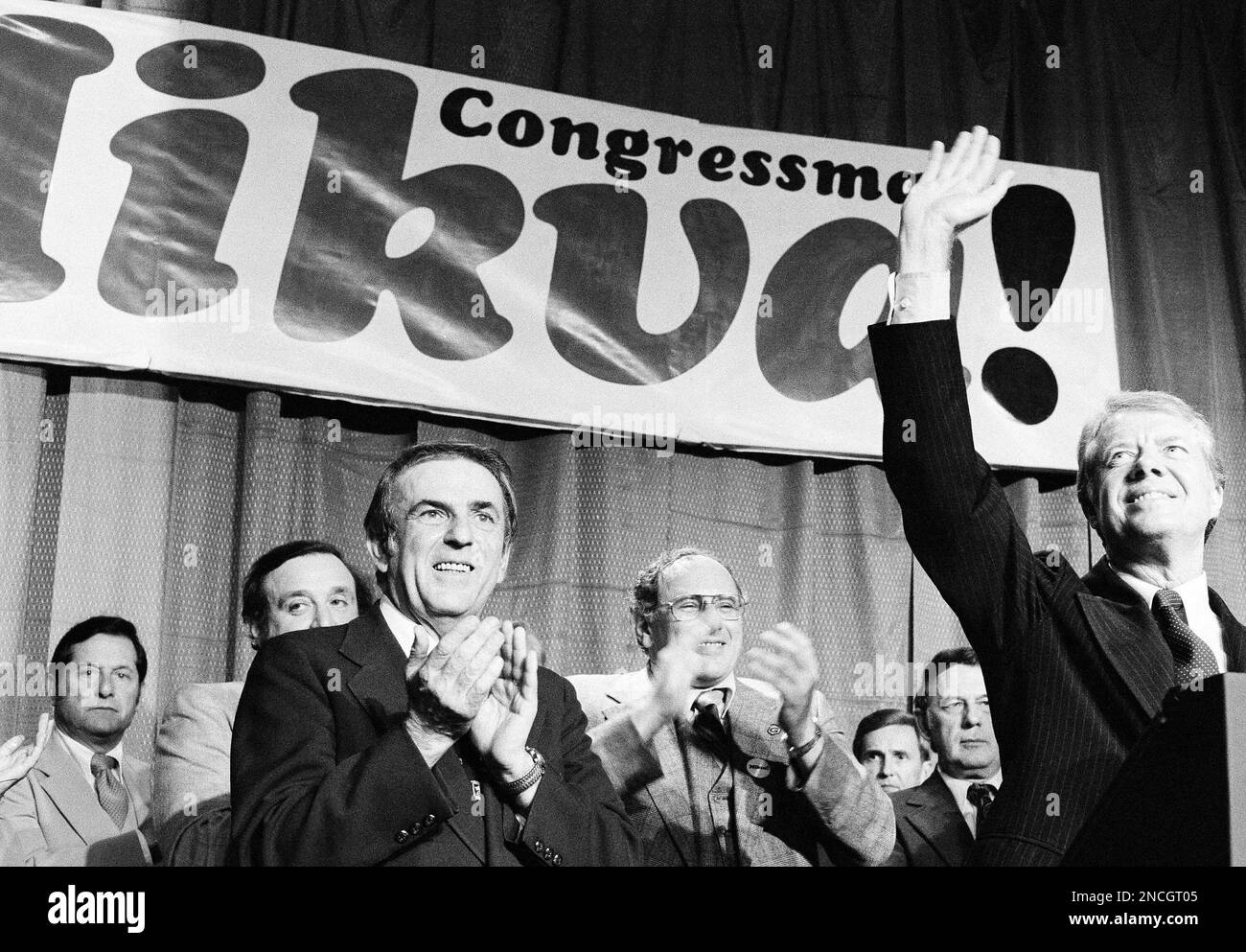 President Jimmy Carter acknowledges applause at Niles East High School ...