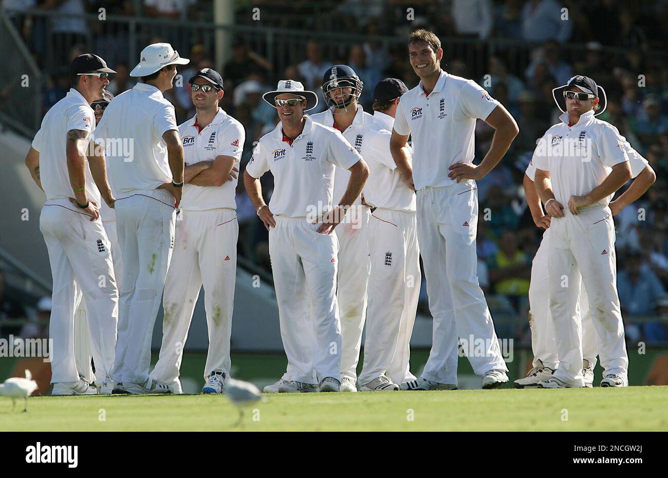 England cricket team wait for a third umpire's decision on the big ...