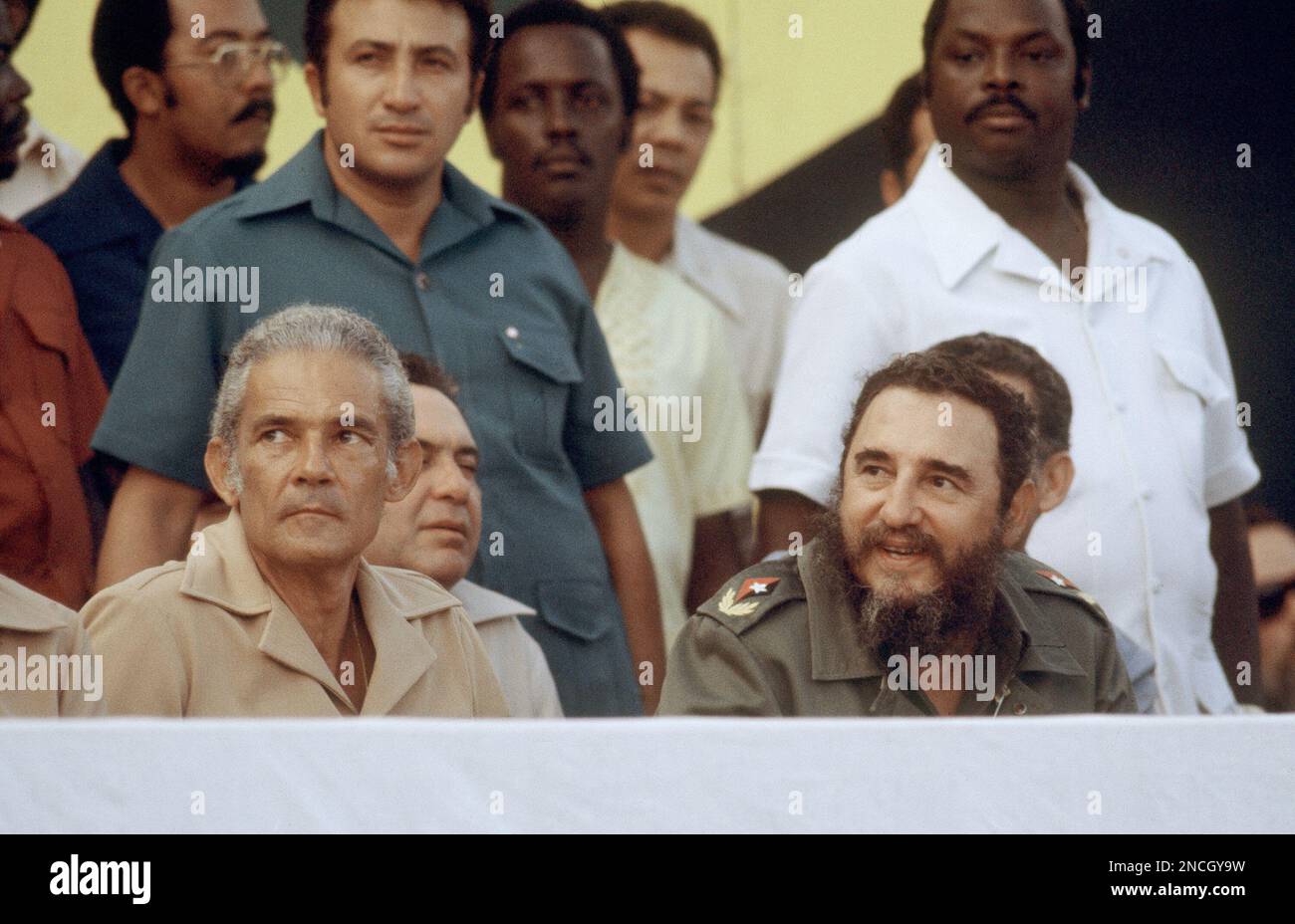 Cuban President Fidel Castro with Jamaican Prime Minister Michael Manly ...