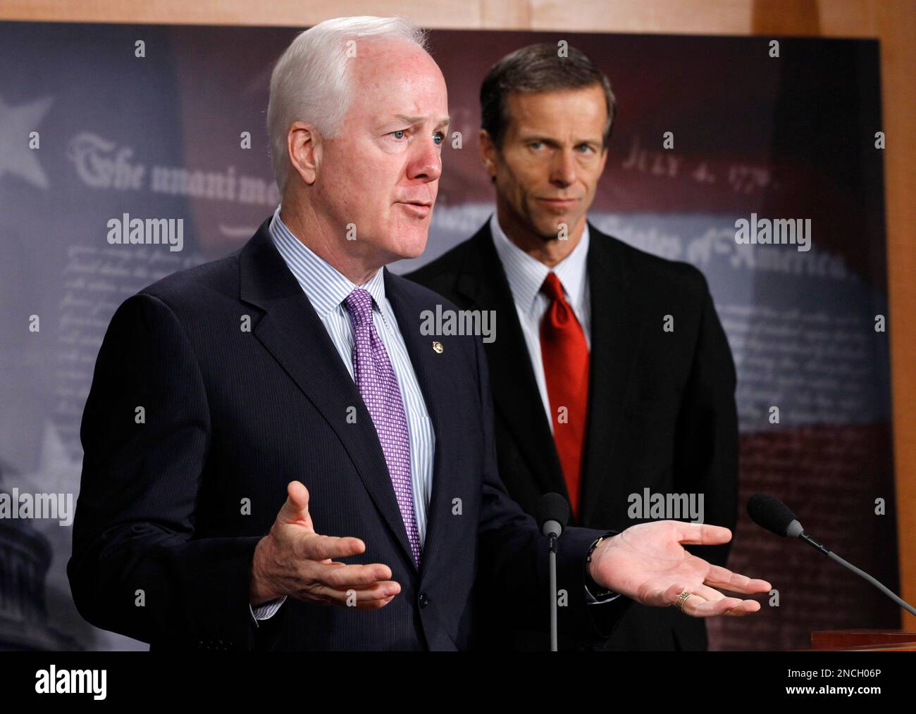 Sen. John Cornyn, R-Texas, left, and Sen. John Thune, R-S.D., talk ...