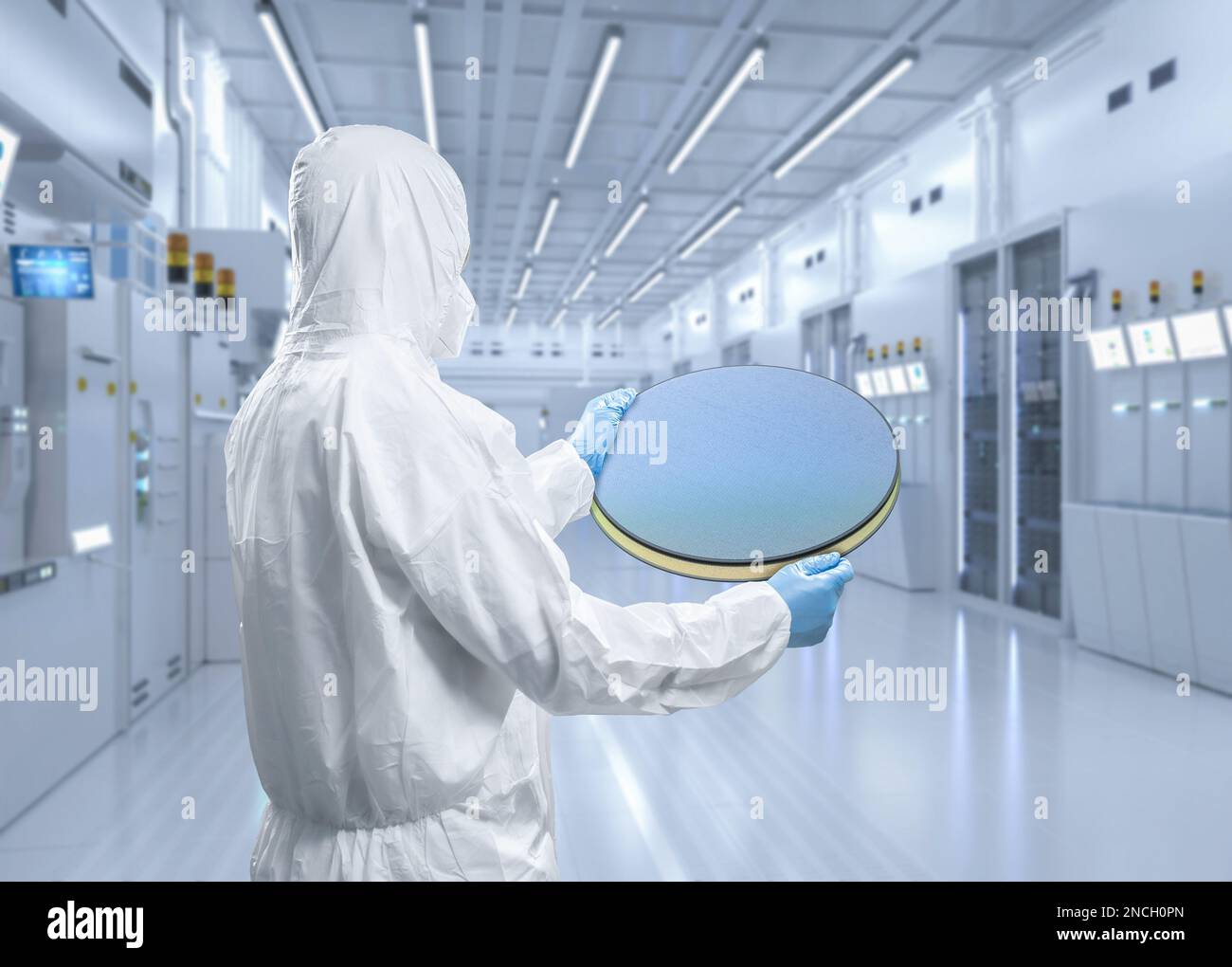 Worker or engineer wears medical protective suit or white coverall suit ...