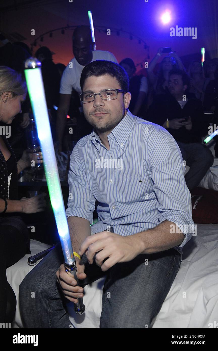 Actor Jerry Ferrara poses with a lightsaber at the Blu-ray and DVD ...