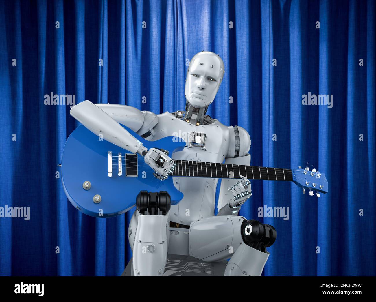 Ai music composer or generator with 3d rendering robot play guitar ...