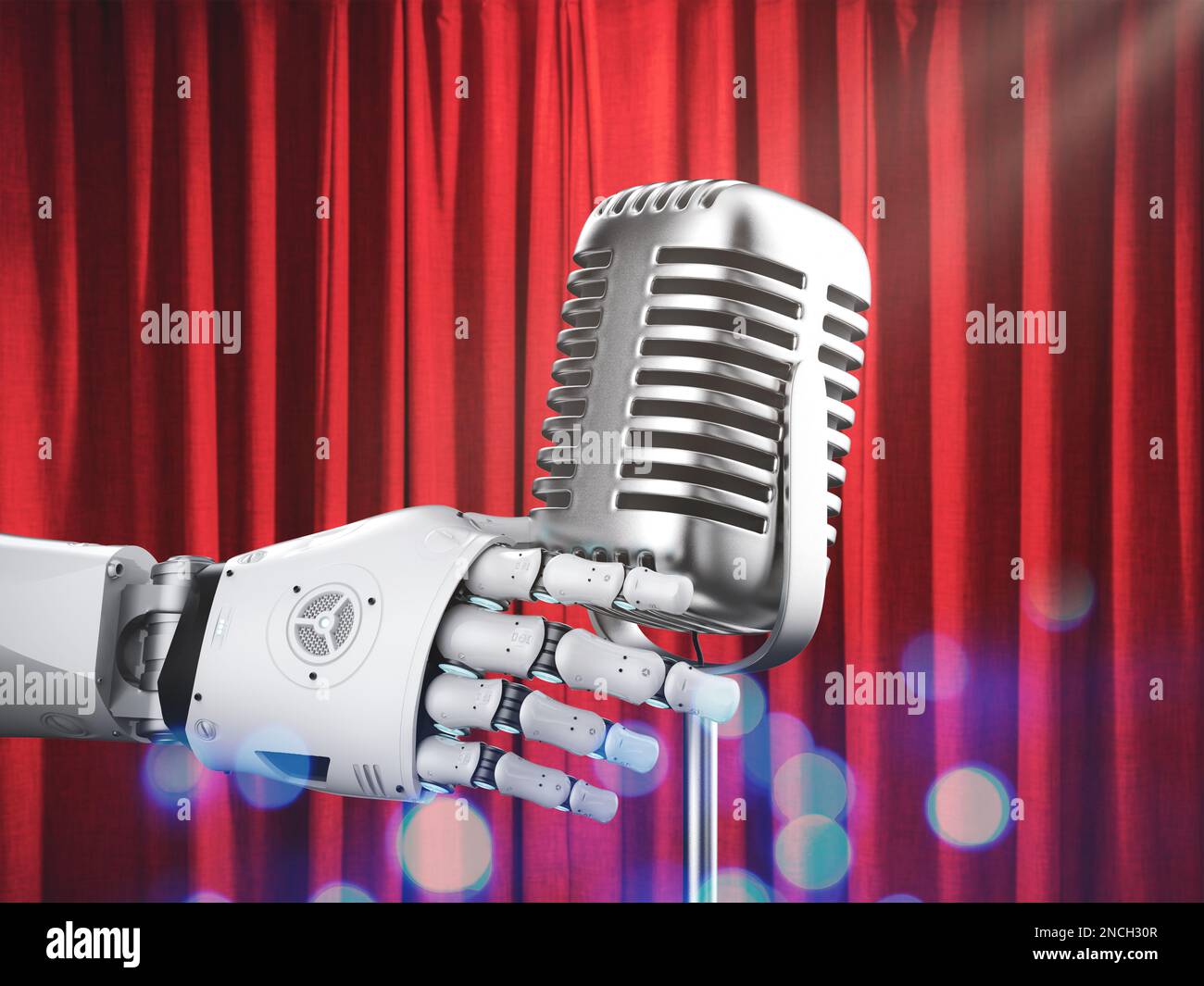 Ai music composer or generator with 3d rendering singer robot hold ...