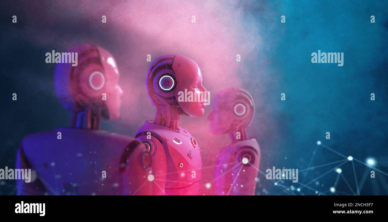 Ai power 3d rendering robot in metaverse colorful cloud Stock Photo - Alamy