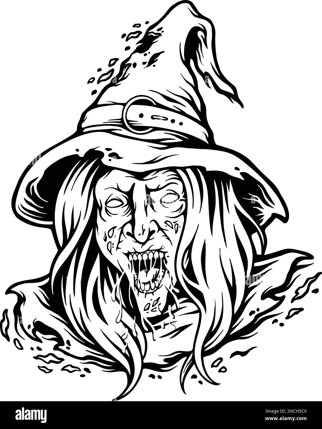 Creepy witch monster face monochrome vector illustrations for your work ...