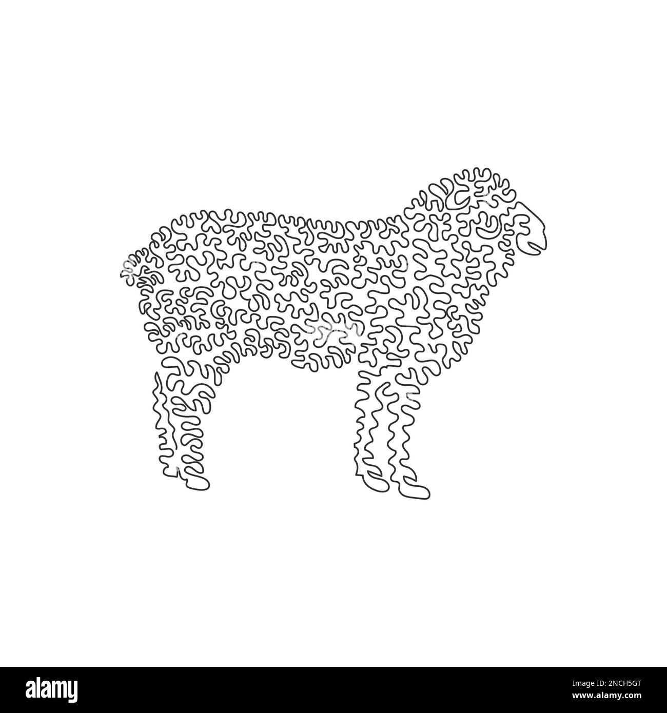 Single curly one line drawing of cute sheep. Continuous line drawing ...