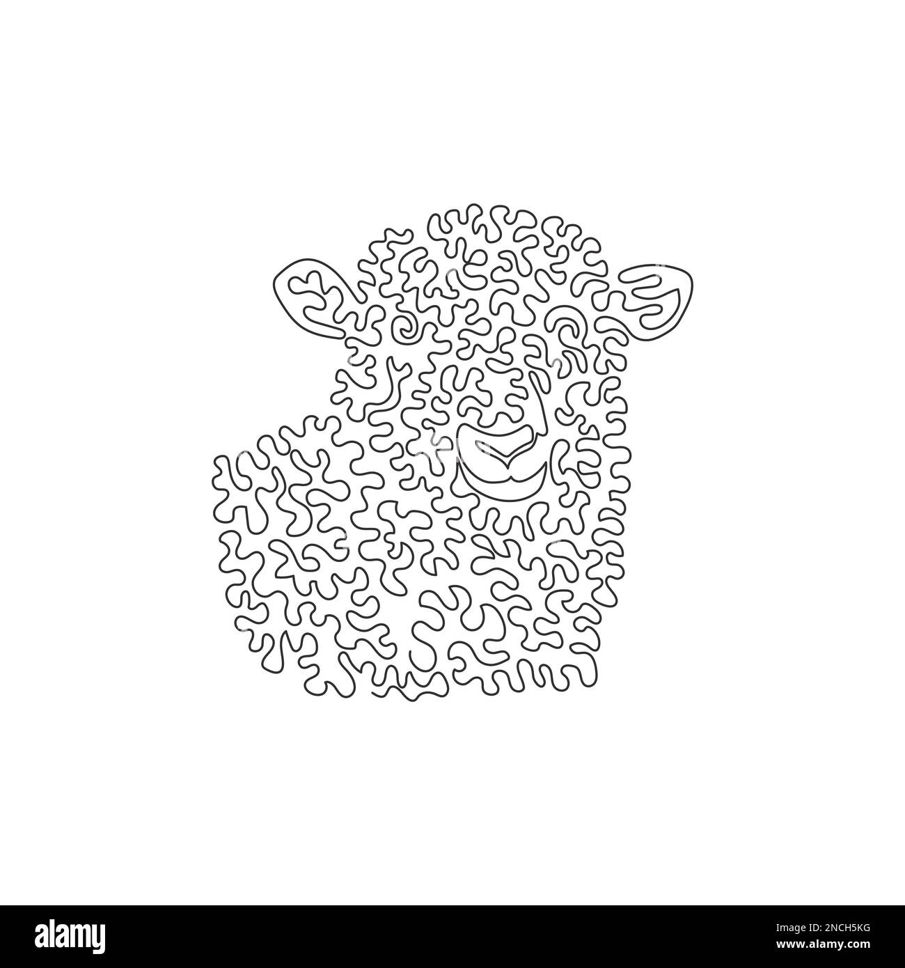 Single curly line drawing of sheep is stocky. Continuous line drawing ...