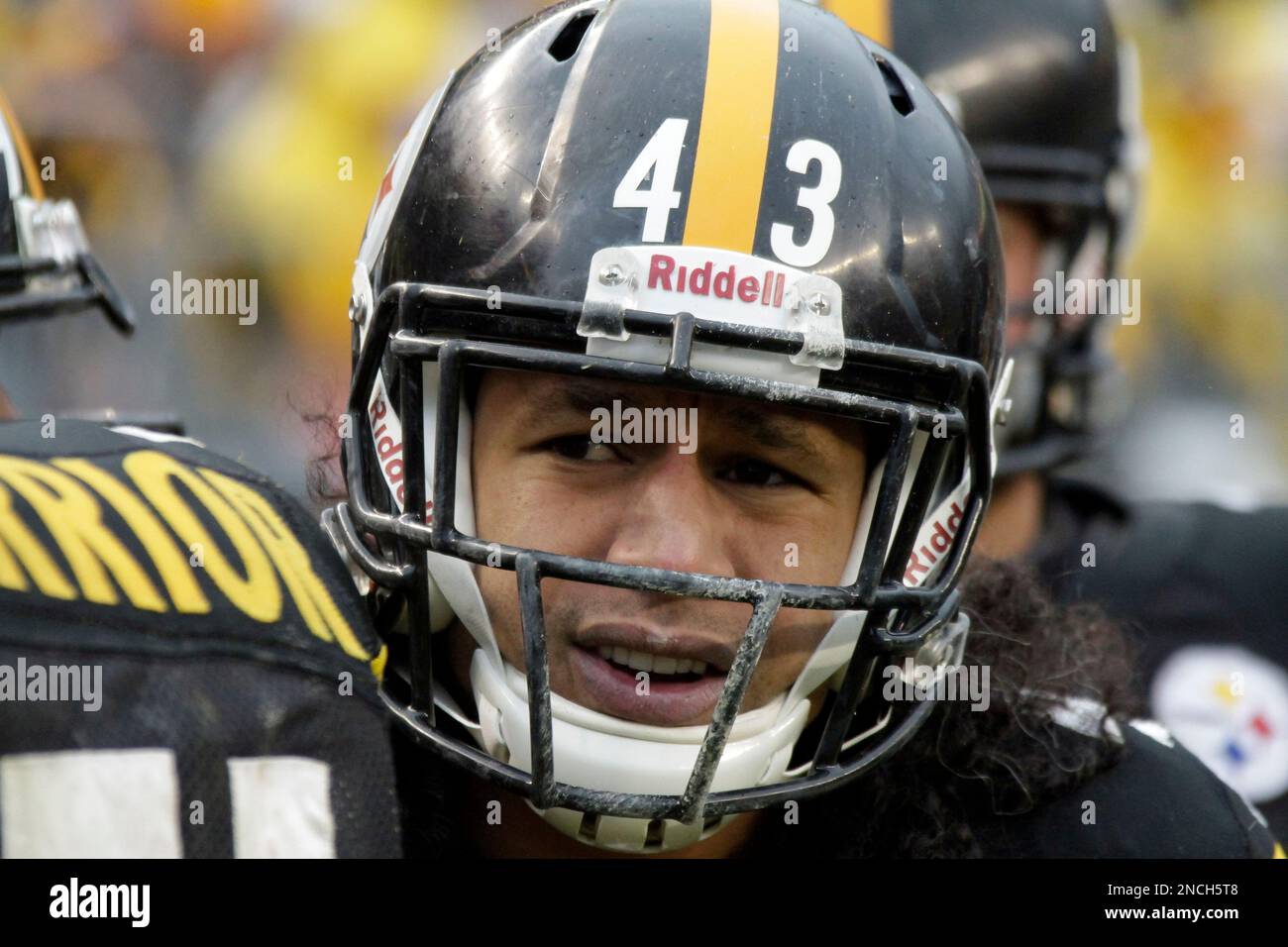 Pittsburgh Steelers safety Troy Polamalu sits on the sidelines during ...