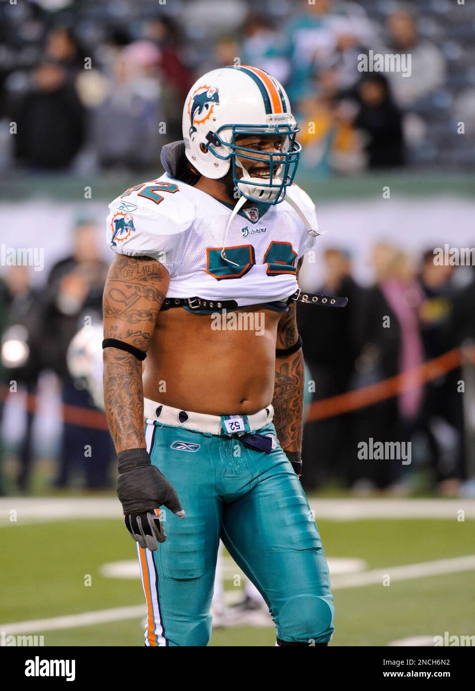 Miami Dolphins linebacker Channing Crowder smiles before an NFL ...