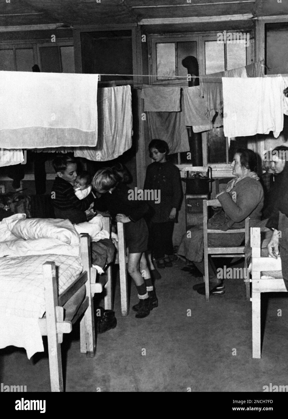 The crowded corner of one of the huts placed at the disposal of ...