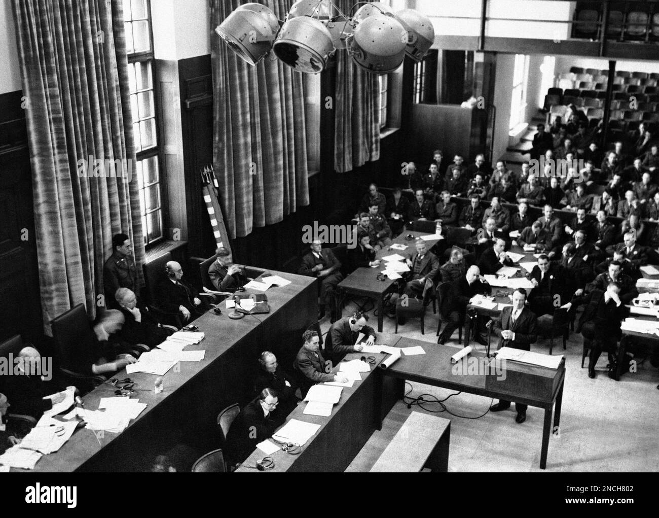 The British Attorney General Sir Hartley Shawcross speaking at the War ...