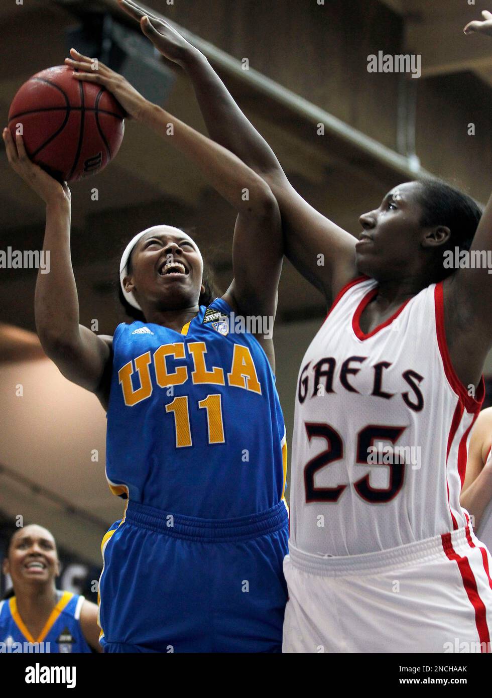 UCLA forward Atonye Nyingifa (11) takes a shot against St. Mary's ...