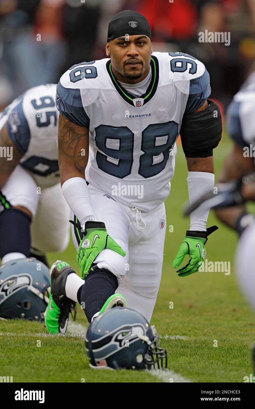 Seattle Seahawks defensive end Raheem Brock (98) before an NFL football ...