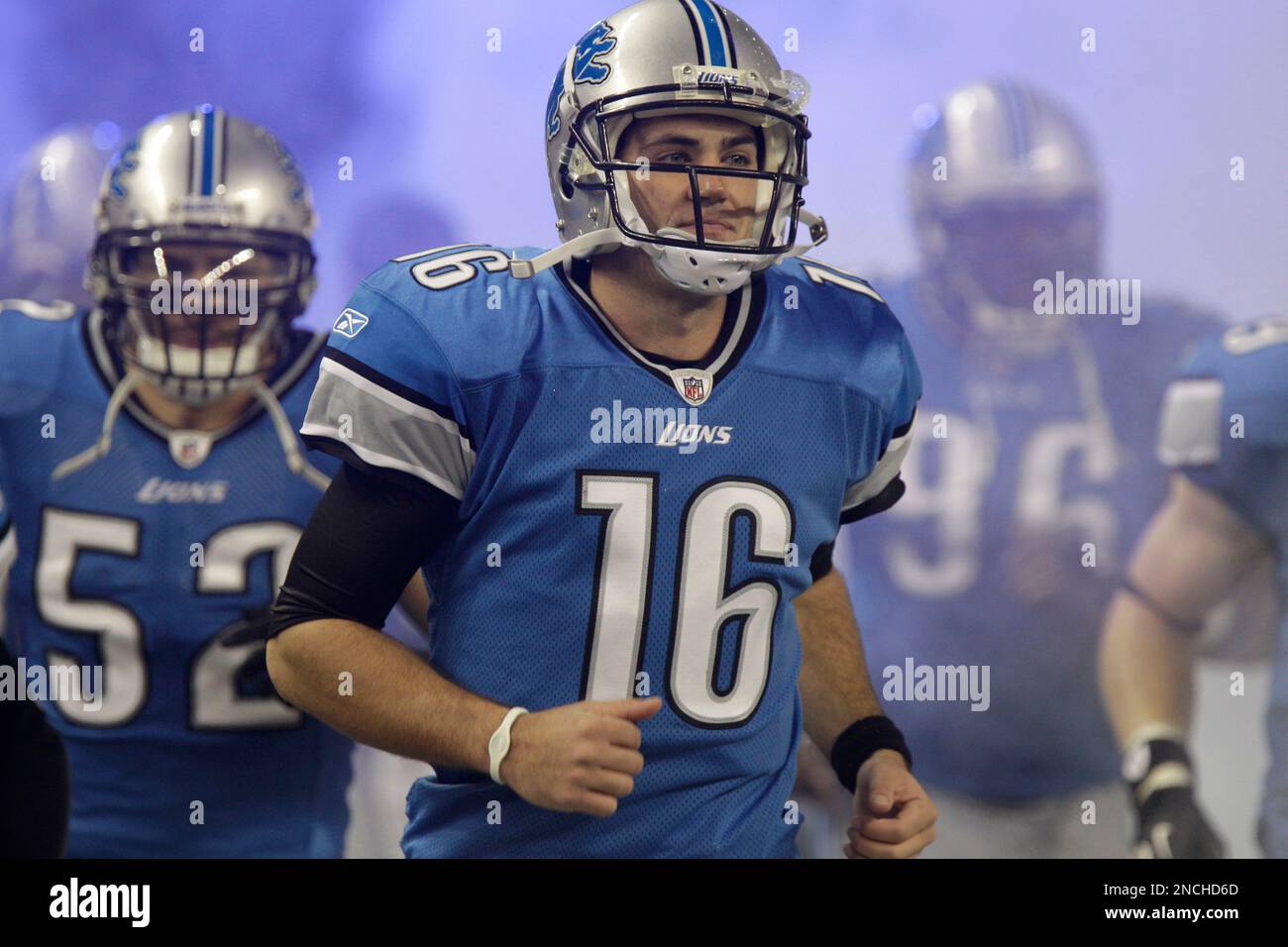 Detroit Lions quarterback Zach Robinson (16) runs out before the start ...