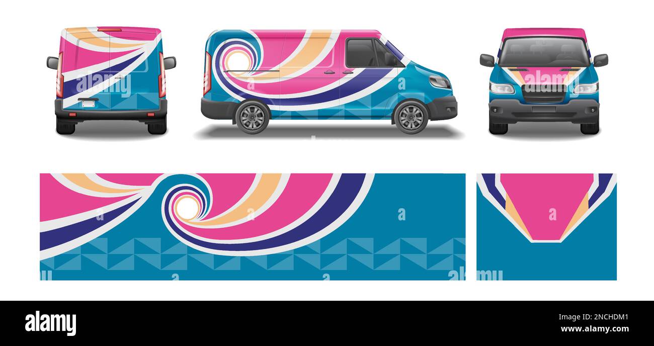 Car van mockup livery wrap design realistic set of isolated angle views ...
