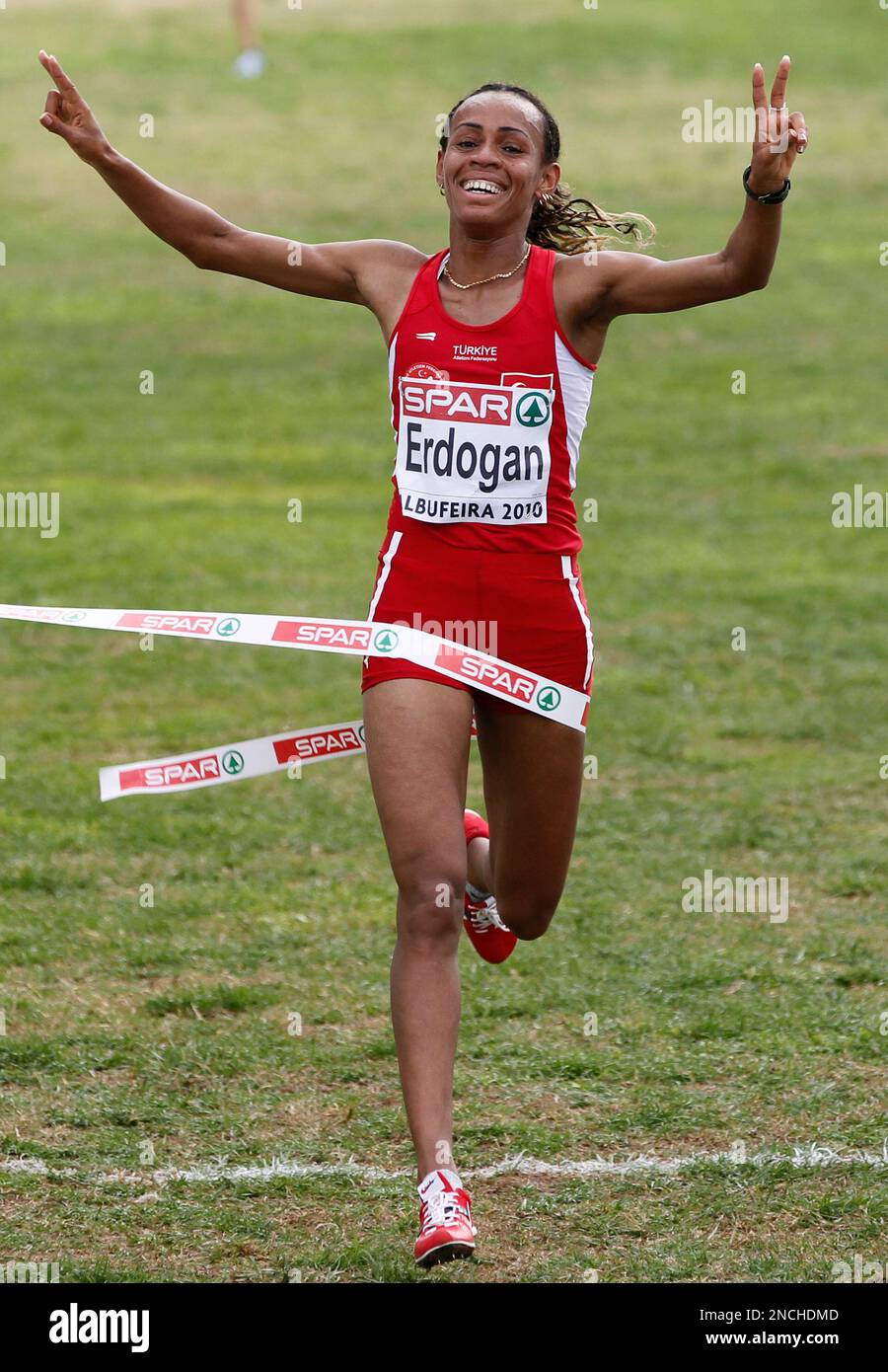 Turkey's Meryem Erdogan crosses the finish line to win the Women's ...