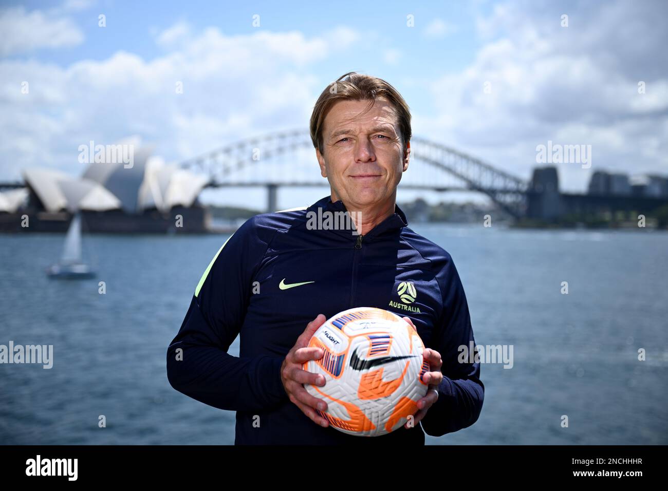 Matildas head coach Tony Gustavsson poses for photographs during a 2023 ...