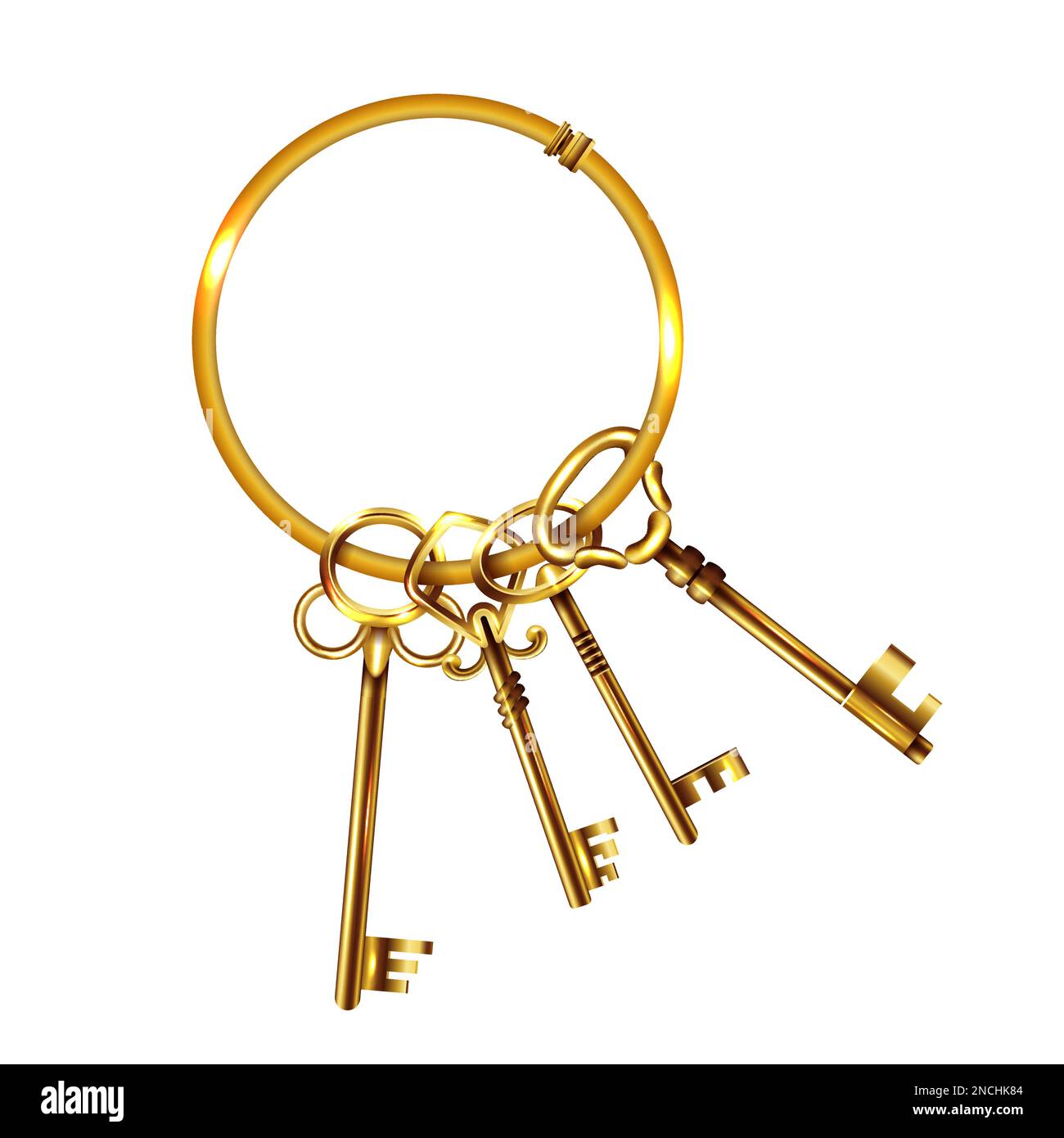 Realistic vintage keys bunch composition four gold keys on the ring on ... Realistic vintage keys bunch composition four gold keys on the ring on ...