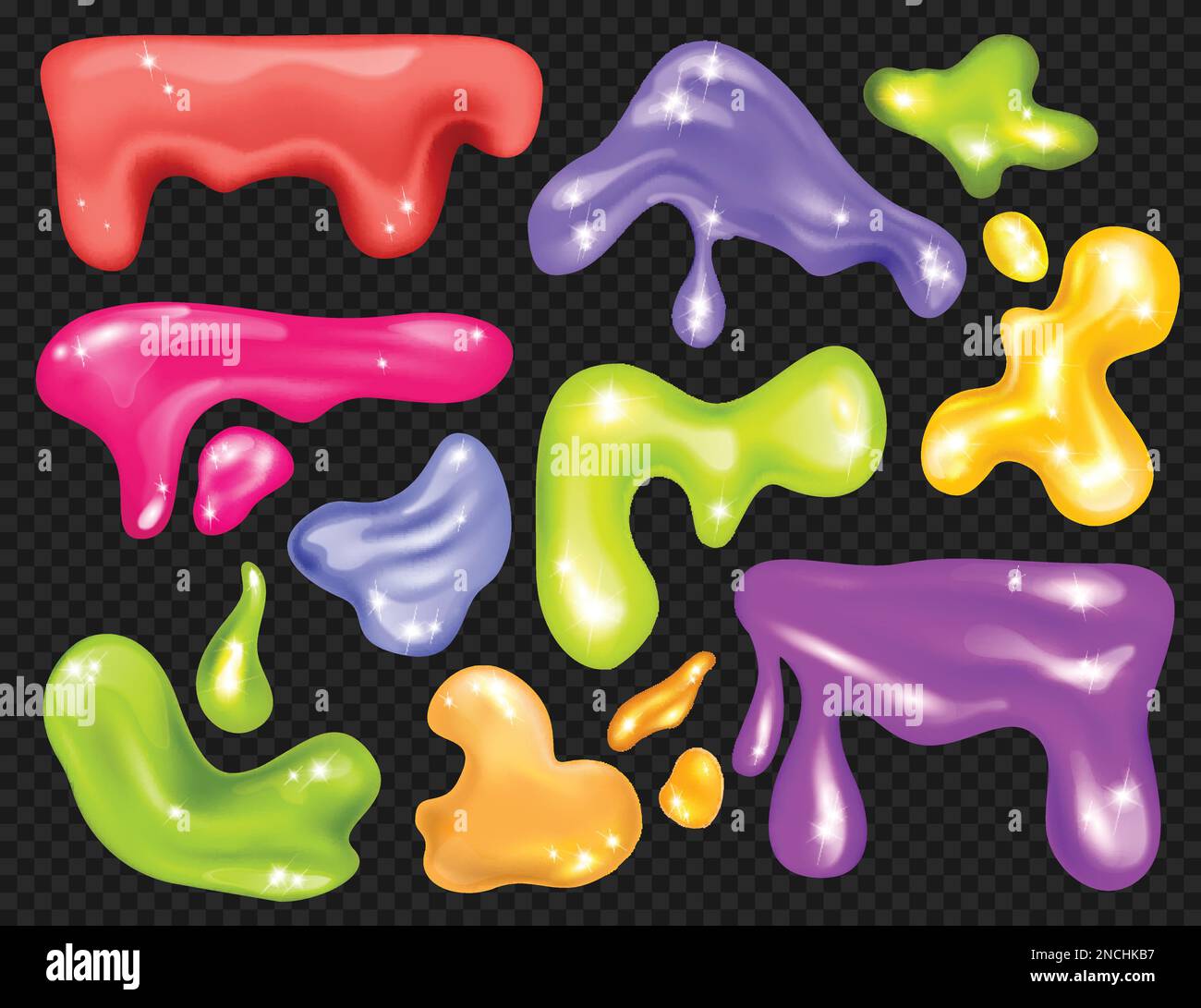 Realistic glitter slime large and small liquid drops of different ...