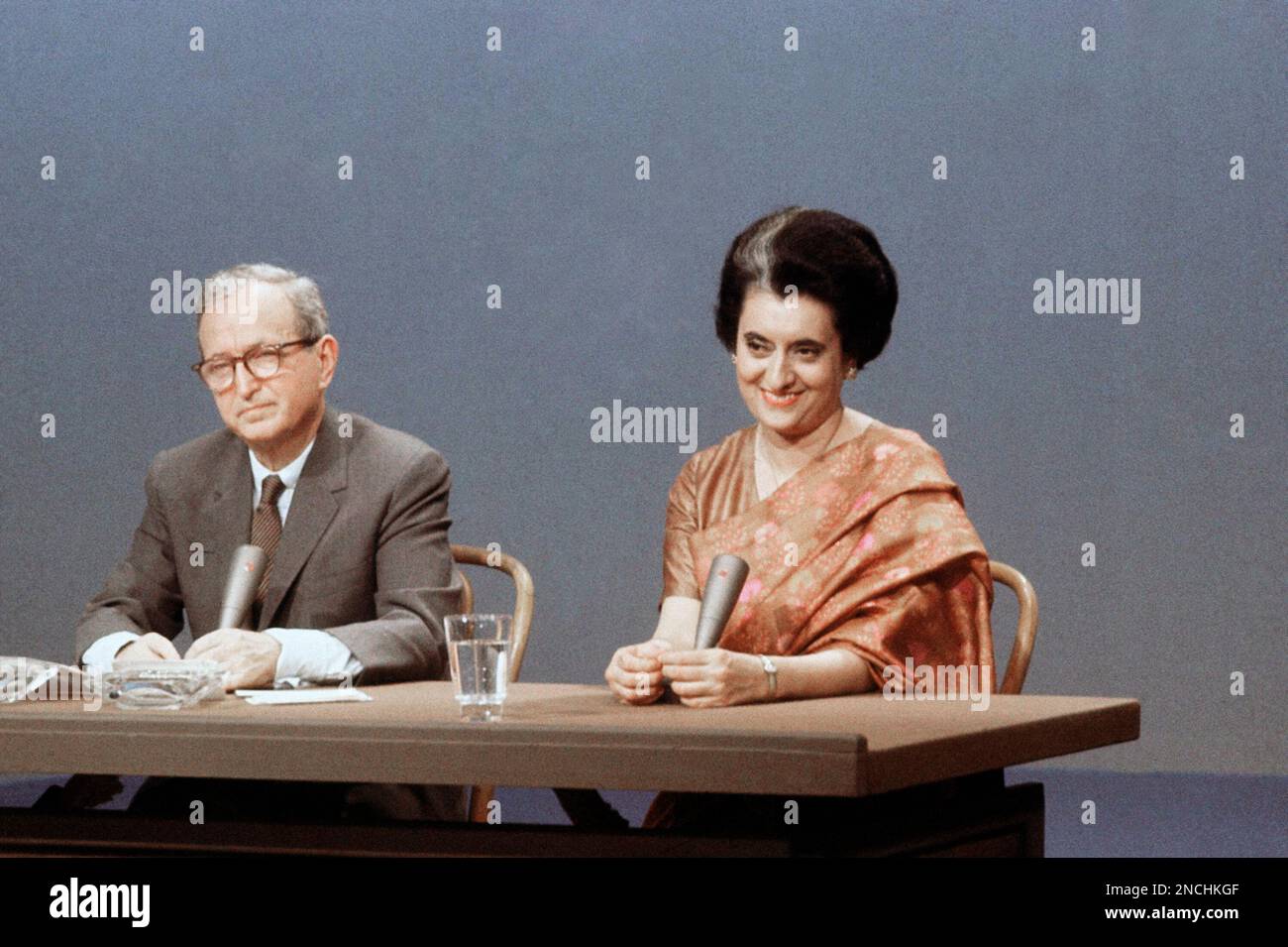 Prime Minister of India Indira Gandhi with Lawrence E. Spivak April 1 ...